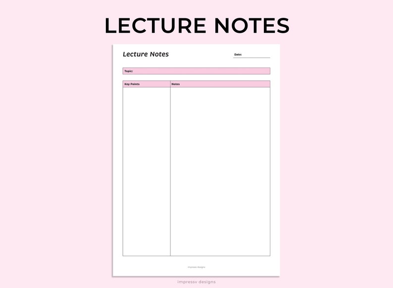 Lecture Notes Planner Template, Student Planner, Student Printable ...