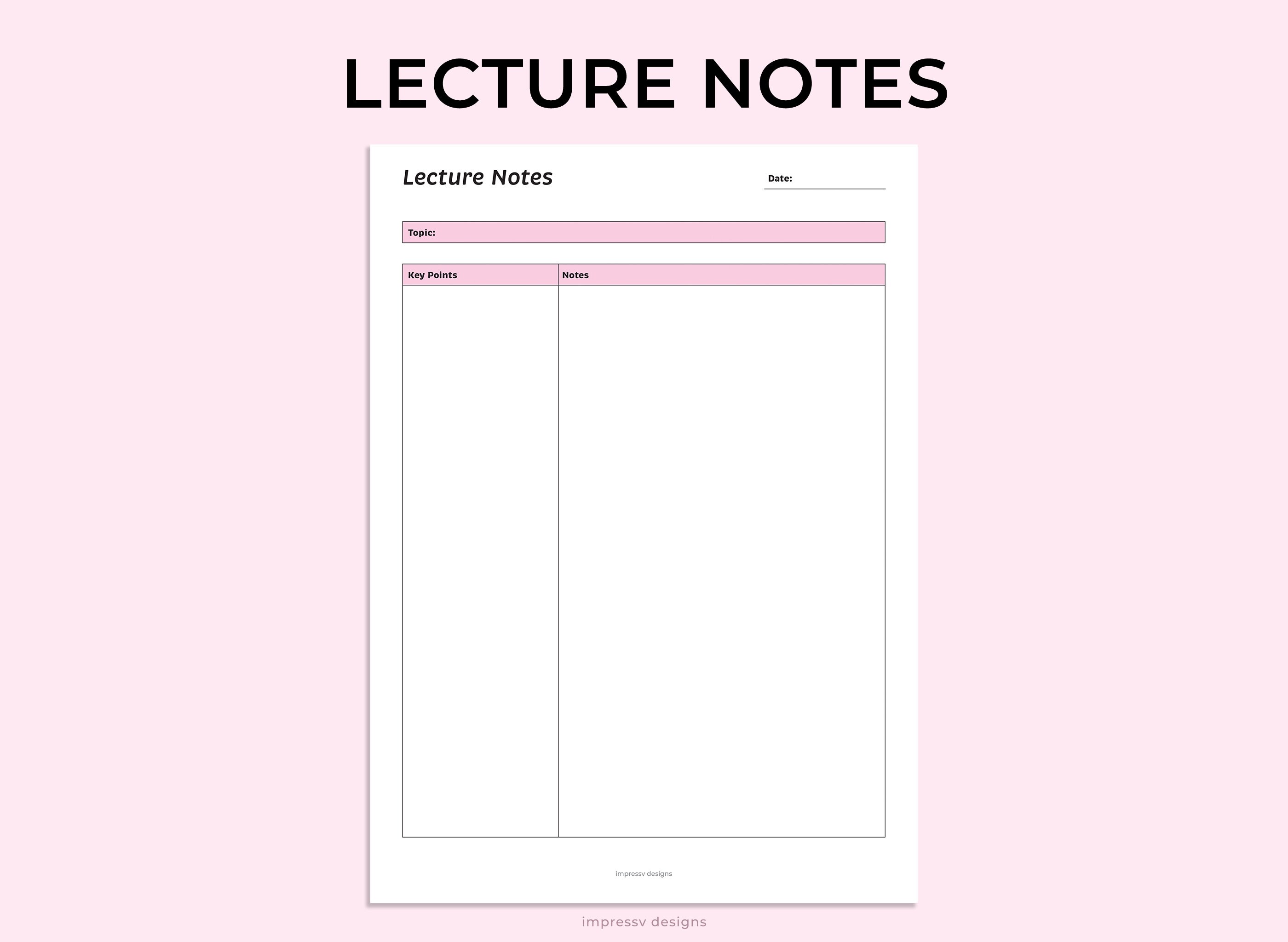 Lecture Notes Planner Template, Student Planner, Student Printable ...