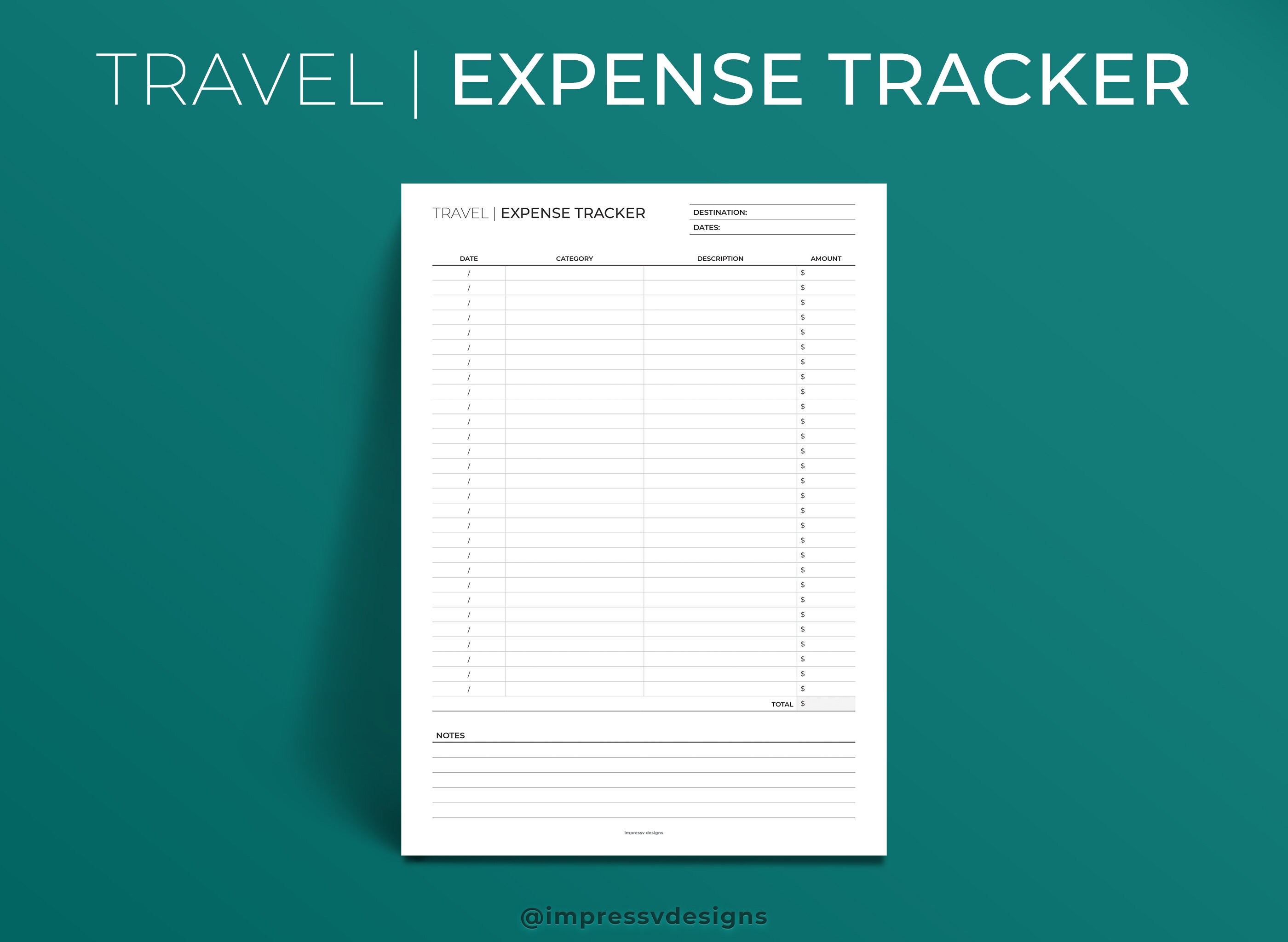 Travel Expense Tracker Minimalist Printable Productivity PDF Template ...