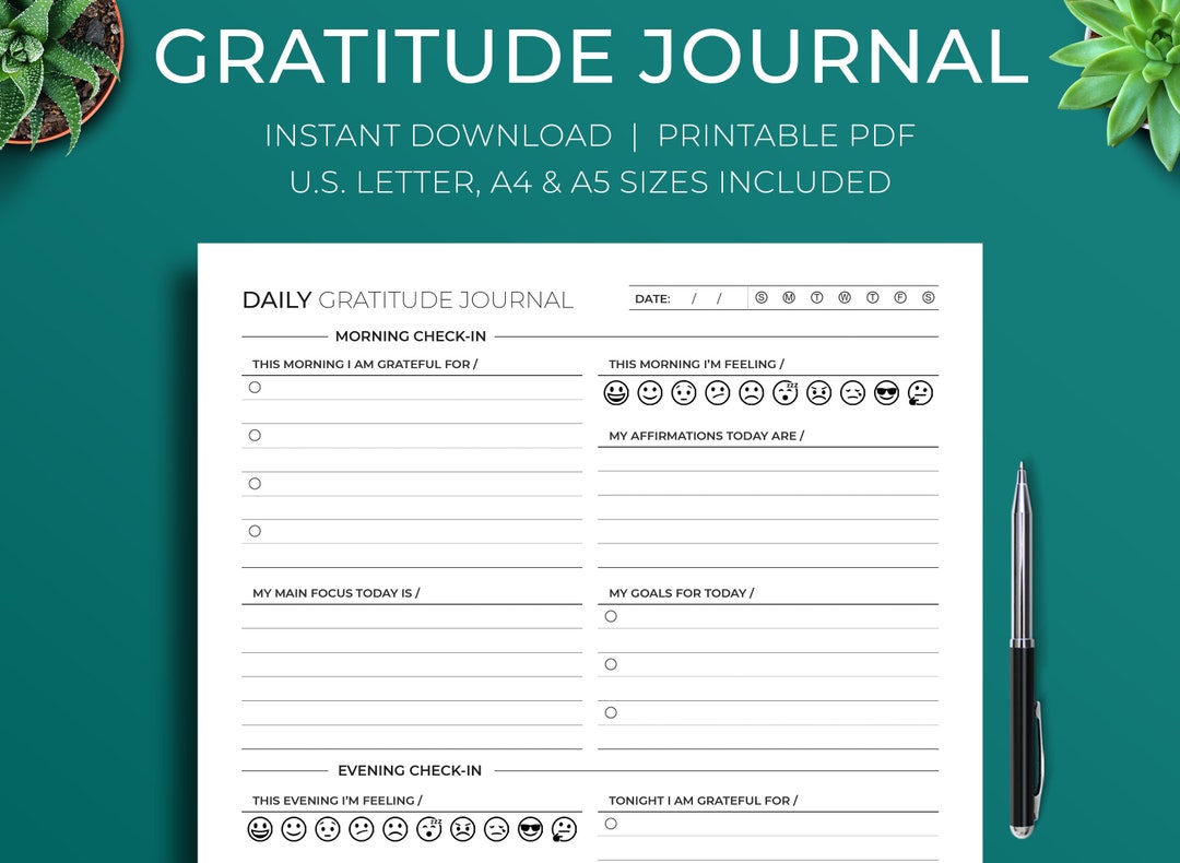 Gratitude Journal ⦁ Minimalist Printable Productivity PDF Template ...