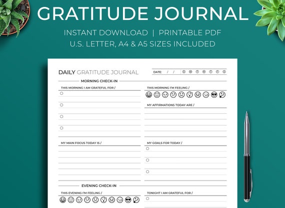 Gratitude Journal Minimalist Printable Productivity PDF - Etsy