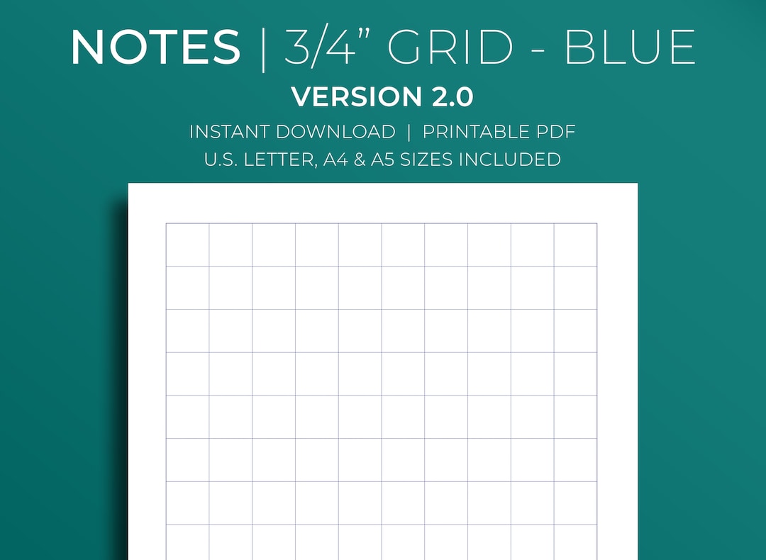Printable Grid Paper, 3/4" Blue Grid, Version 2.0 ⦁ Instant Download ...