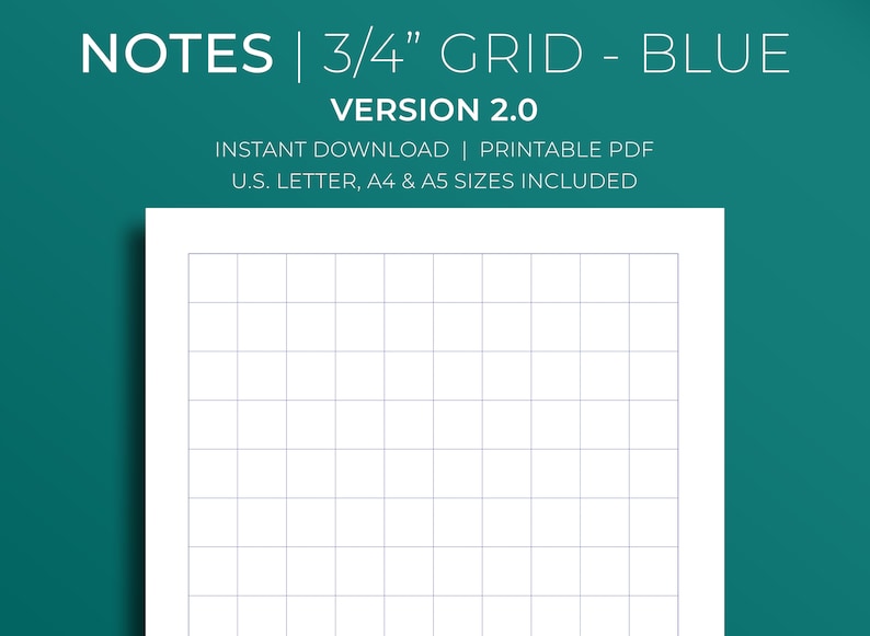 Printable Grid Paper, 3/4" Blue Grid, Version 2.0 ⦁ Instant Download ...