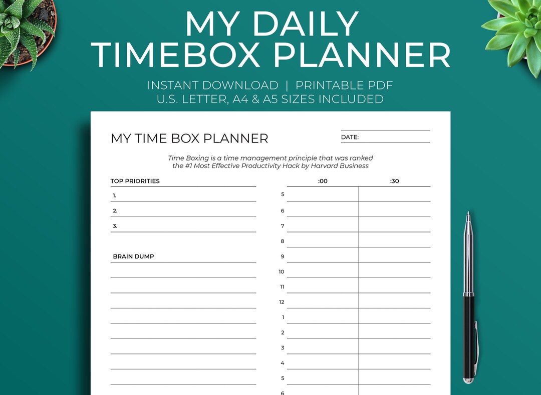 My Daily Timebox Planner Printable ⦁ #1 Most Effective Productivity ...