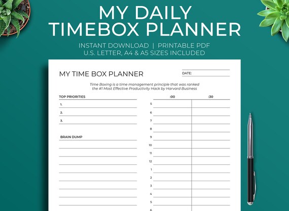My Daily Timebox Planner Printable 1 Most Effective - Etsy
