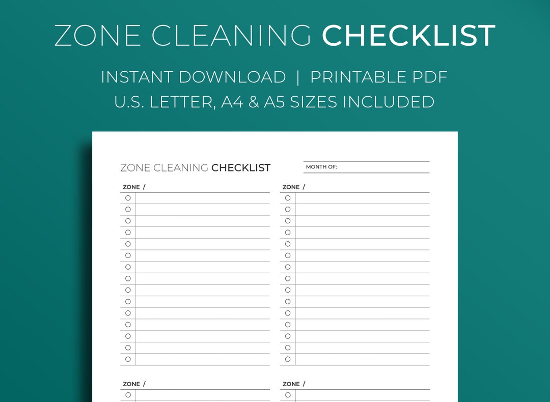 Zone Cleaning Checklist ⦁ Household Printable PDF Planner ⦁ Home ...