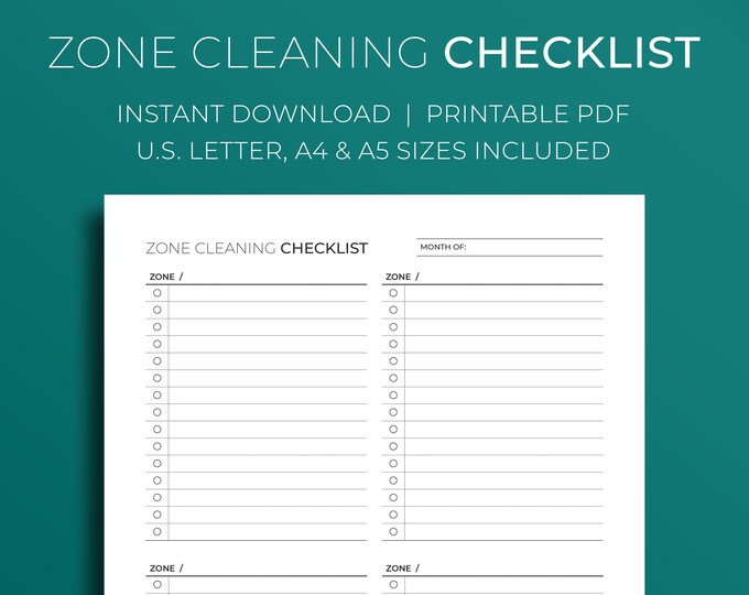 Zone Cleaning Checklist ⦁ Household Printable PDF Planner ⦁ Home ...