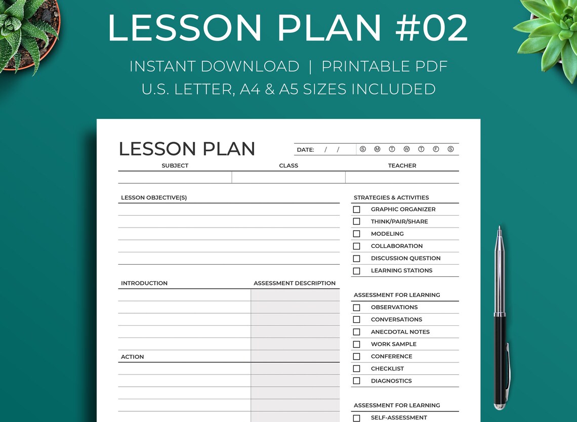Printable Lesson Plan 02 A4, A5, Letter Minimalist Printable, Instant ...