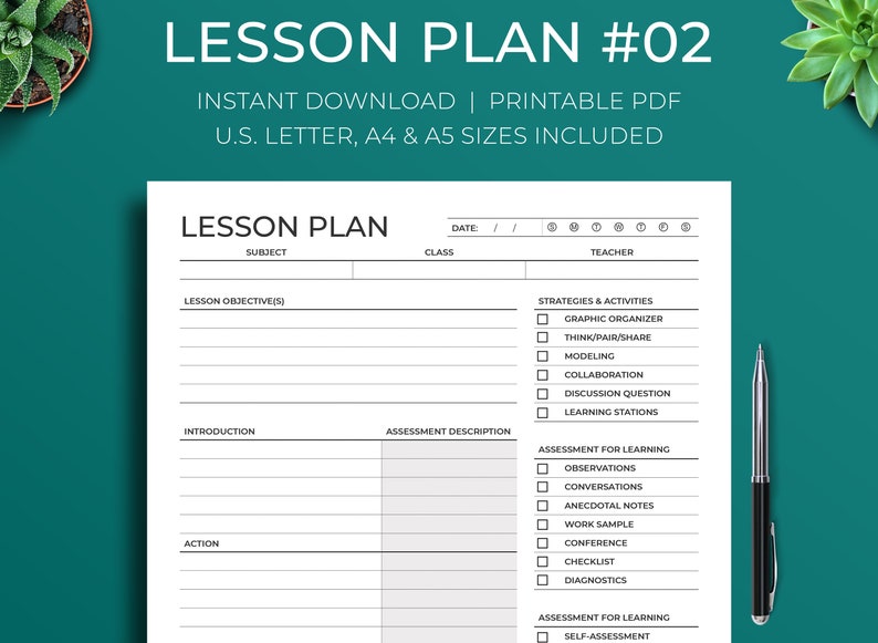 Printable Lesson Plan #02 ⦁ A4, A5, Letter ⦁ Minimalist Printable ...