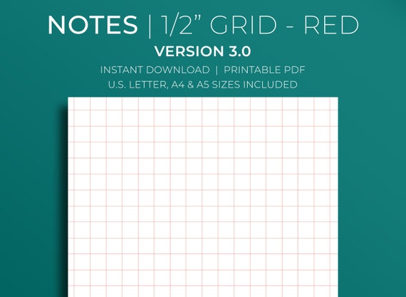 Printable Grid Paper 1/2 Red Grid Version 3.0 | Etsy