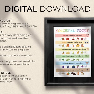 Kids Printable Colorful Foods Poster, Rainbow Foods Chart, Kids Food ...