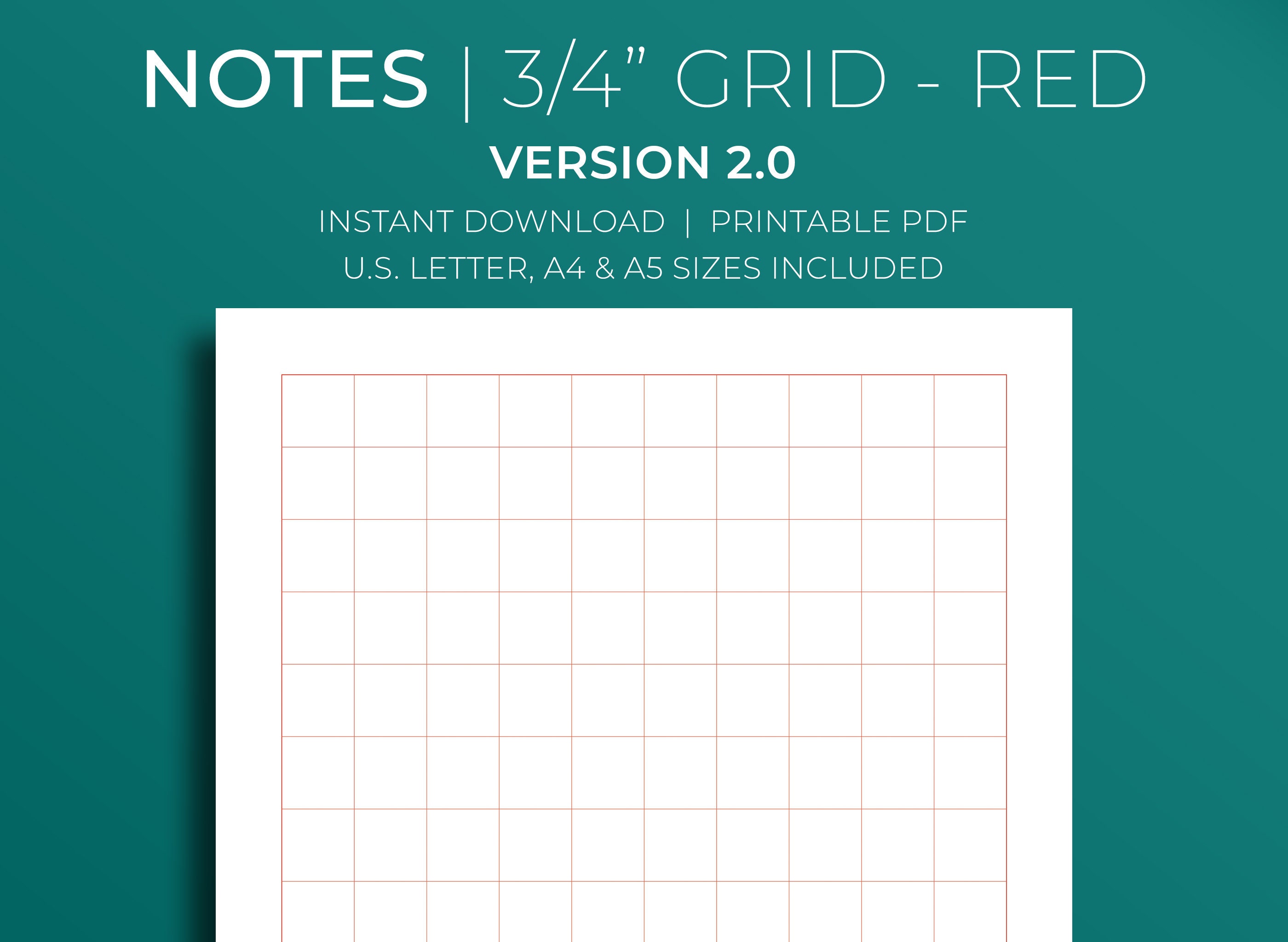 Printable Grid Paper, 3/4 Red Grid, Version 2.0 Instant Download ...