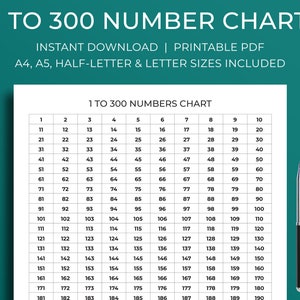 Printable 1 to 300 Number Chart ⦁ A4, A5, Half-letter, Letter Sizes ...