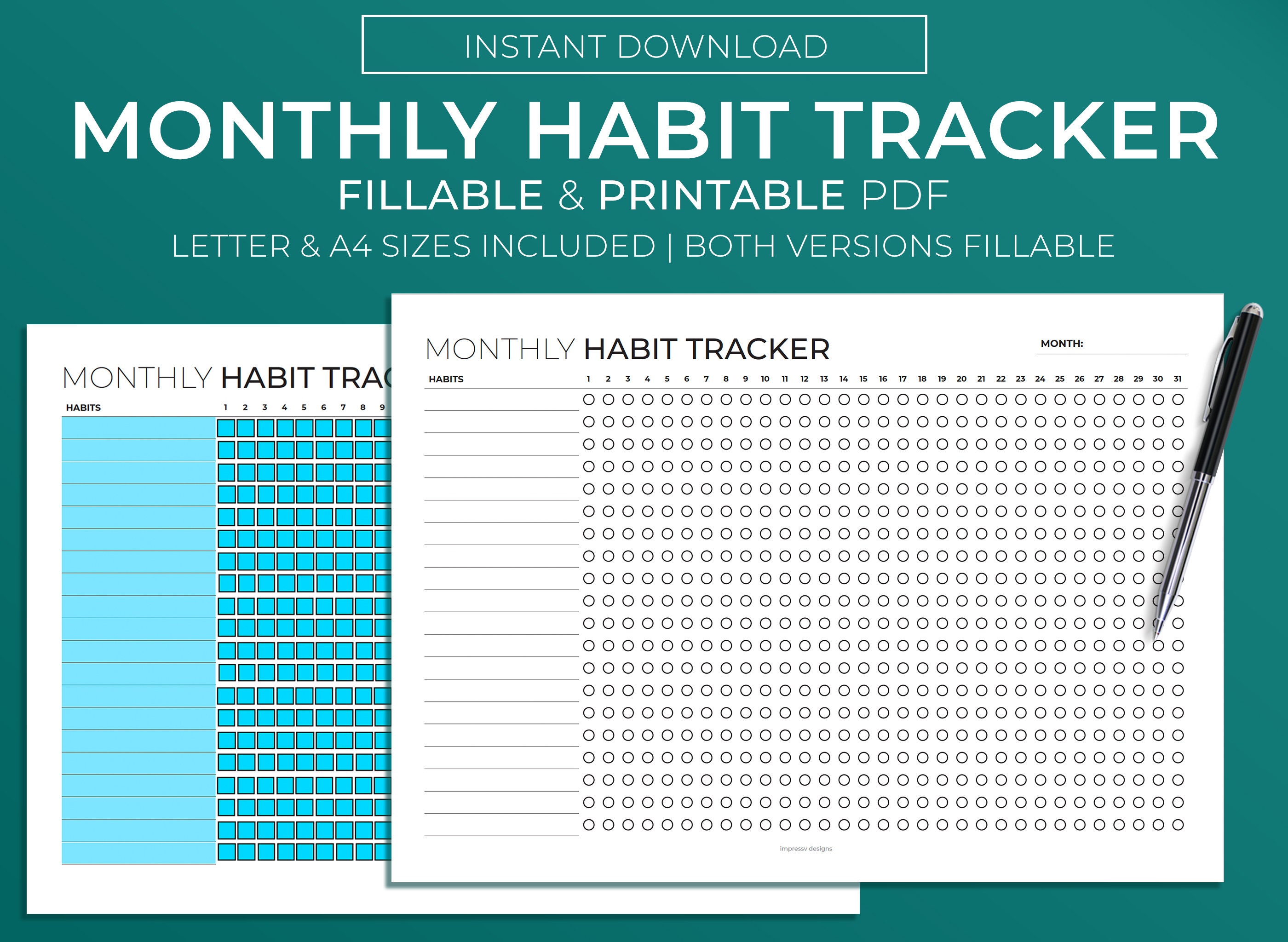 Monthly Habit Tracker Fillable & Printable Routine Planner - Etsy