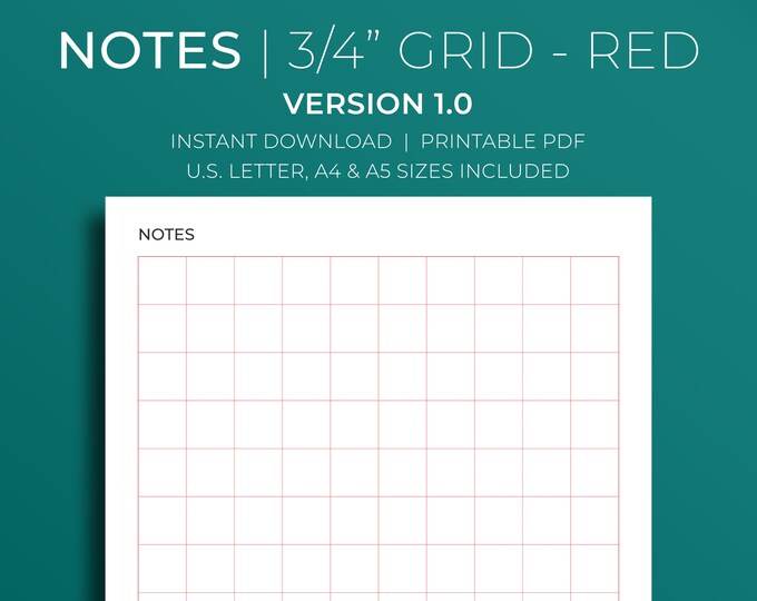 Printable Grid Paper, 3/4" Red Grid, Version 1.0 ⦁ Instant Download ...