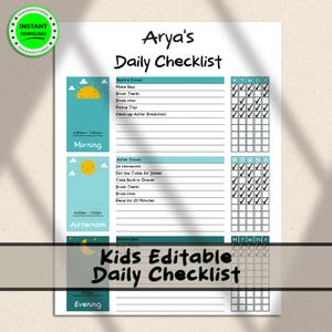 Printable & Editable Kids Daily Checklist: Fun and Organized Routine ...