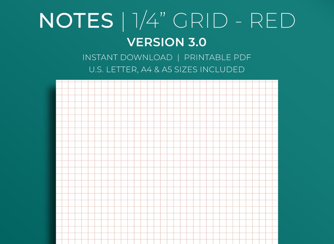 Printable Grid Paper, 1/4" Red Grid, Version 3.0 ⦁ Instant Download ...
