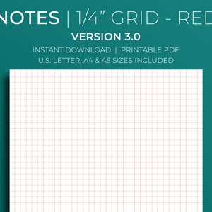 Printable Grid Paper, 1/4" Red Grid, Version 3.0 ⦁ Instant Download ...
