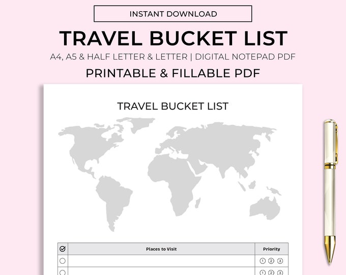 Travel Bucket List Printable, Fillable Wanderlust List, Travel to Do ...