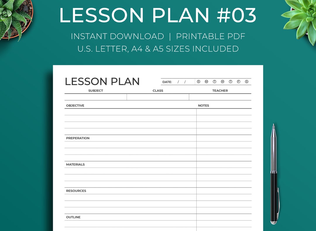 Printable Lesson Plan #03 ⦁ A4, A5, Letter ⦁ Minimalist Printable ...