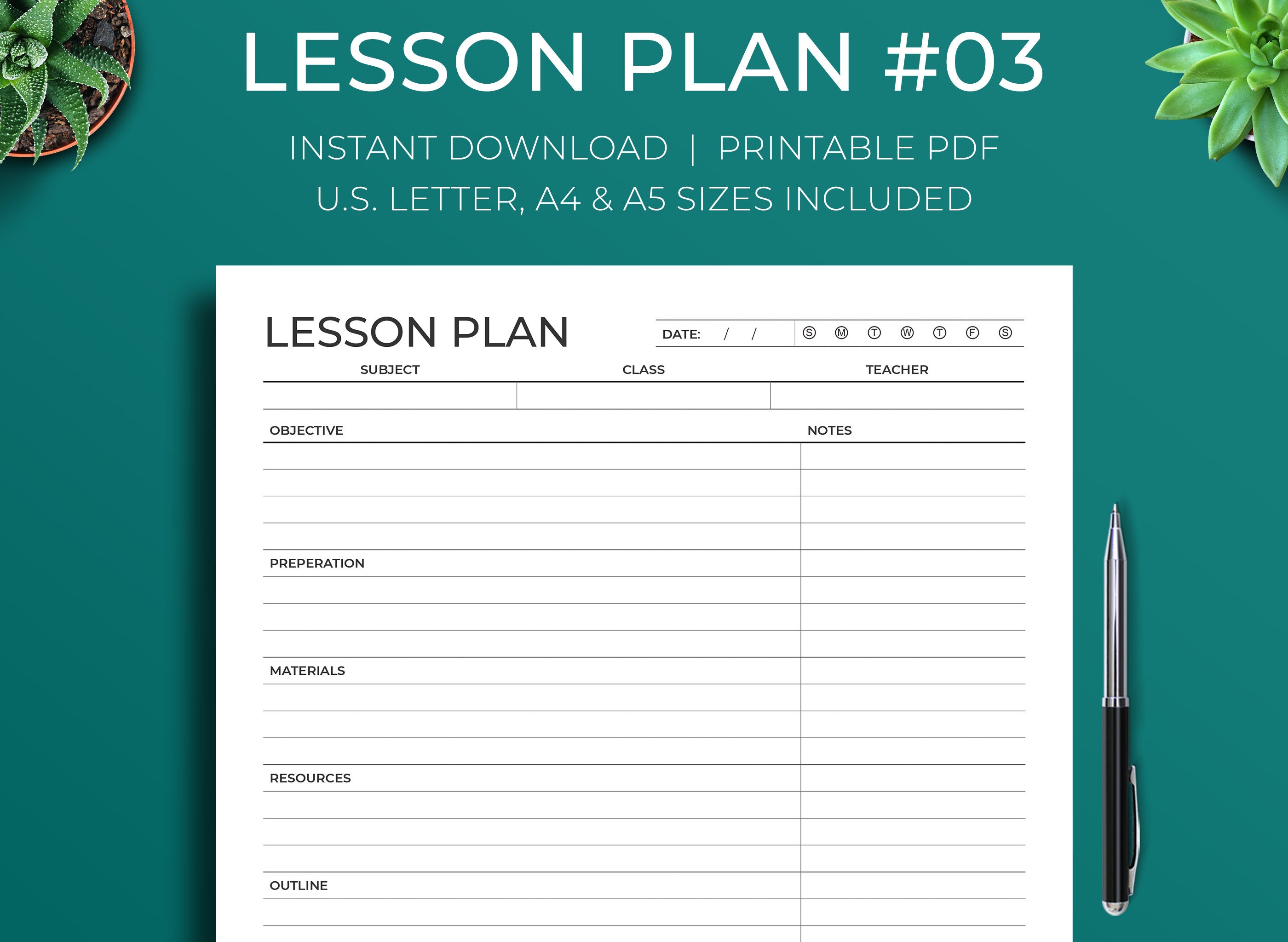 Printable Lesson Plan 03 A4, A5, Letter Minimalist Printable, Instant ...