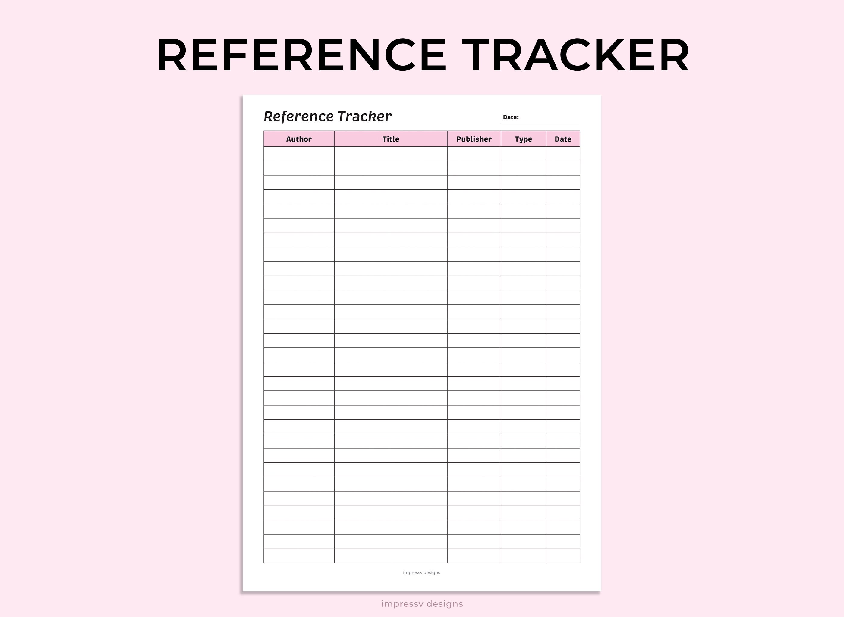 Reference Tracker Planner, Student Planner, Student Printable, Desk ...