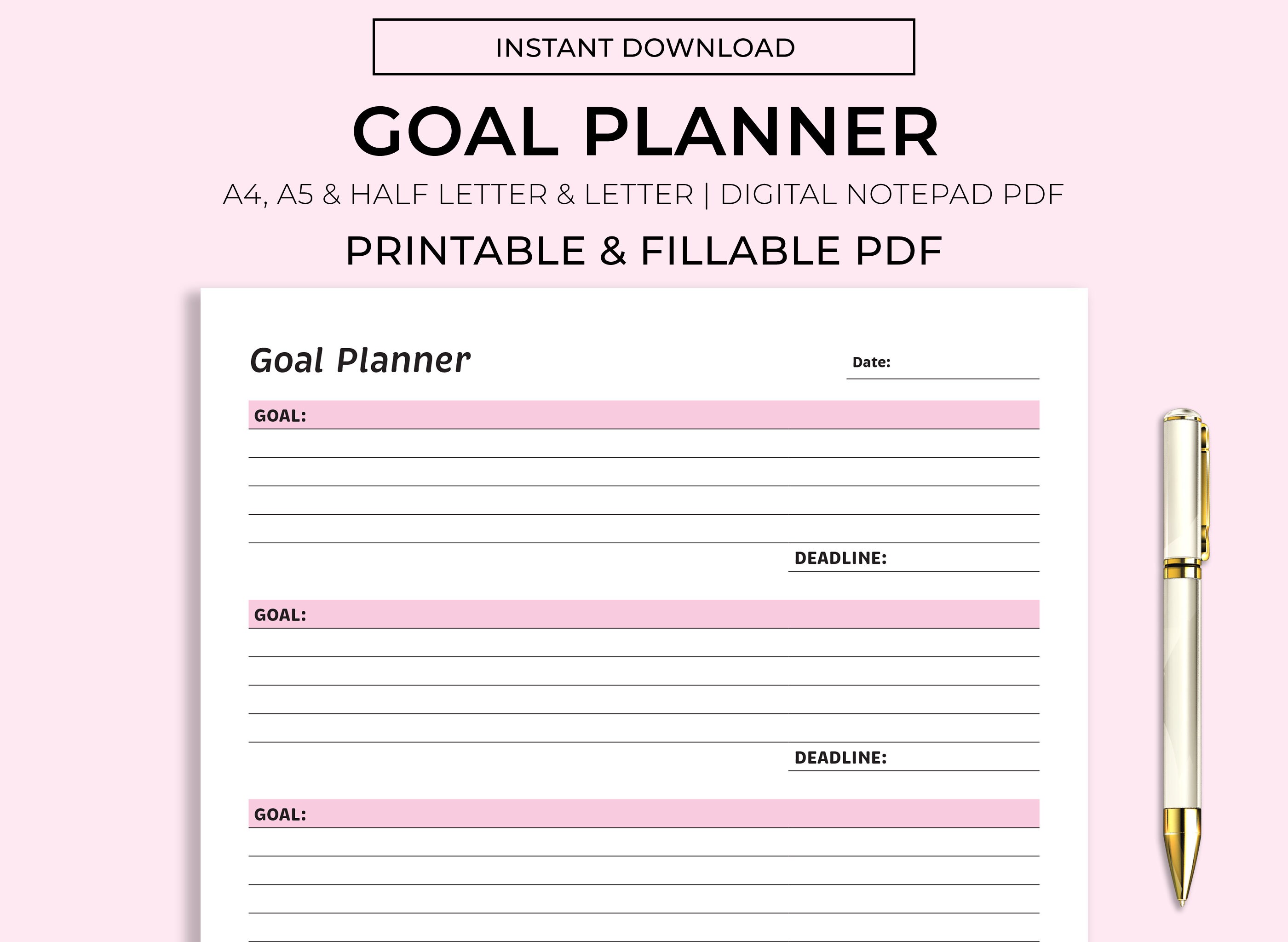 Goal Planner Template, Student Planner, Student Printable, Desk Planner ...