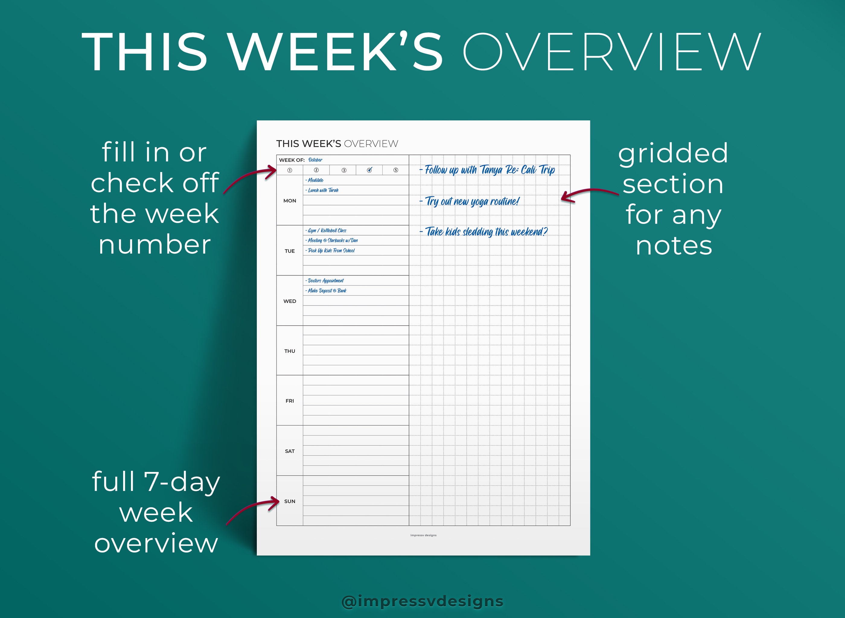 This Week's Overview Minimalist Printable Productivity PDF Template ...