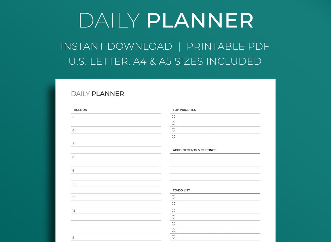 Daily Planner ⦁ Minimalist Printable Productivity PDF Template Planner ...