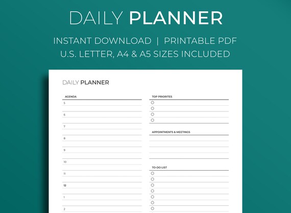 Daily Planner Minimalist Printable Productivity PDF Template - Etsy