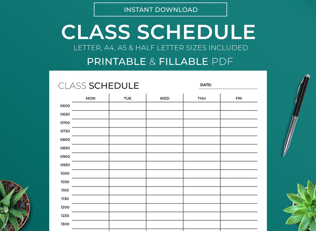 Class Schedule for Students ⦁ Fillable & Printable ⦁ Student Planner ...