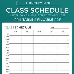 Class Schedule for Students ⦁ Fillable & Printable ⦁ Student Planner ...