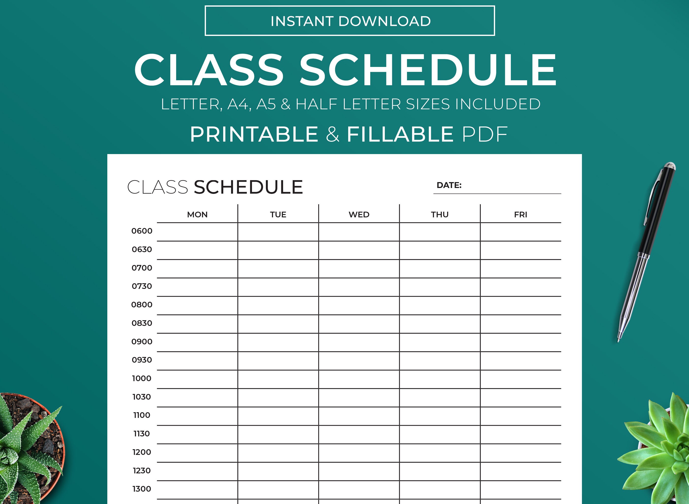 Class Schedule for Students Fillable & Printable Student Planner ...
