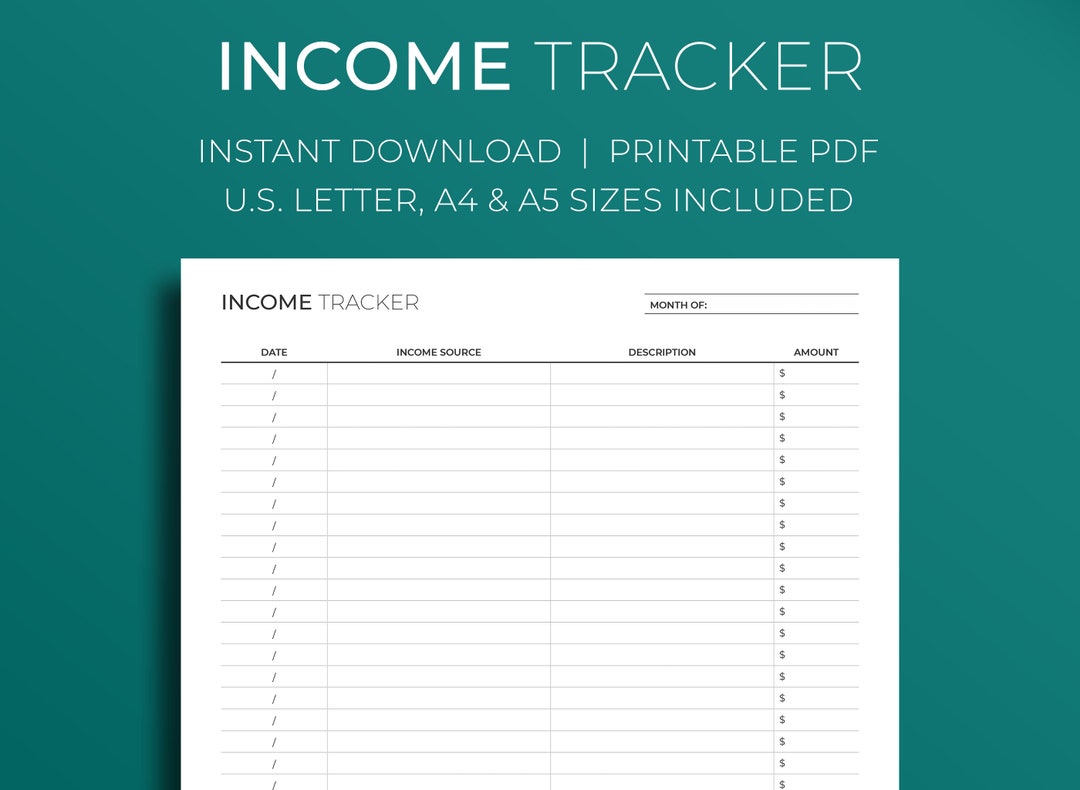 Income Tracker ⦁ Minimalist Printable Productivity PDF Template Planner ...
