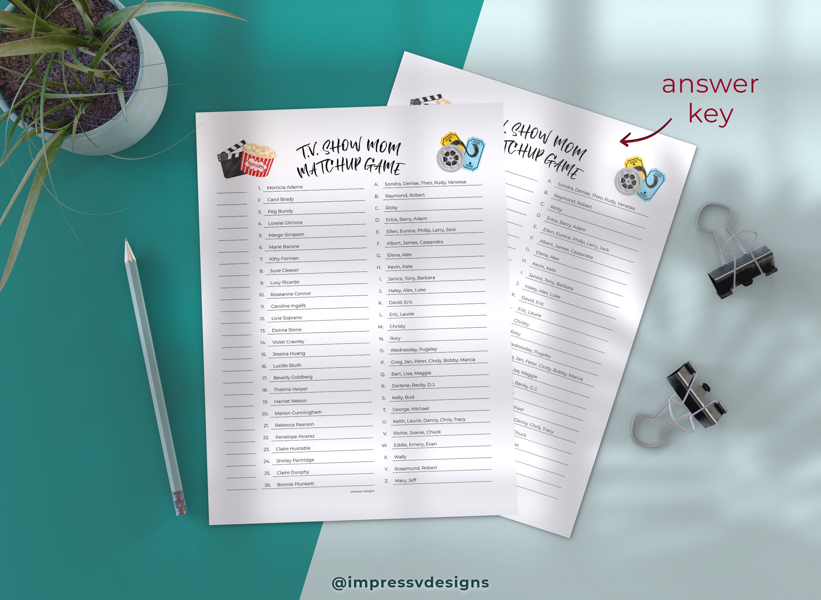 Printable Mother's Day Game | TV Show Mom Matchup Game | Printable ...