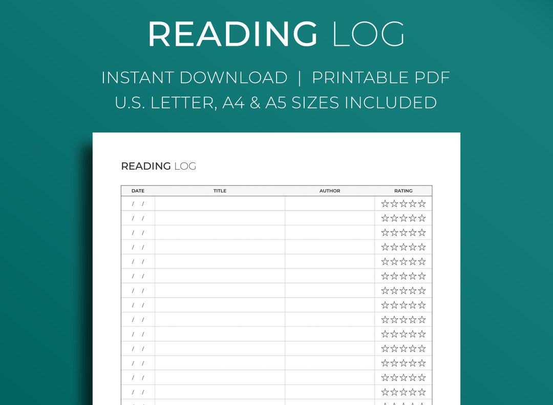 Reading Log ⦁ Minimalist Printable Productivity PDF Template Planner ...