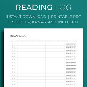 Reading Log ⦁ Minimalist Printable Productivity PDF Template Planner ...