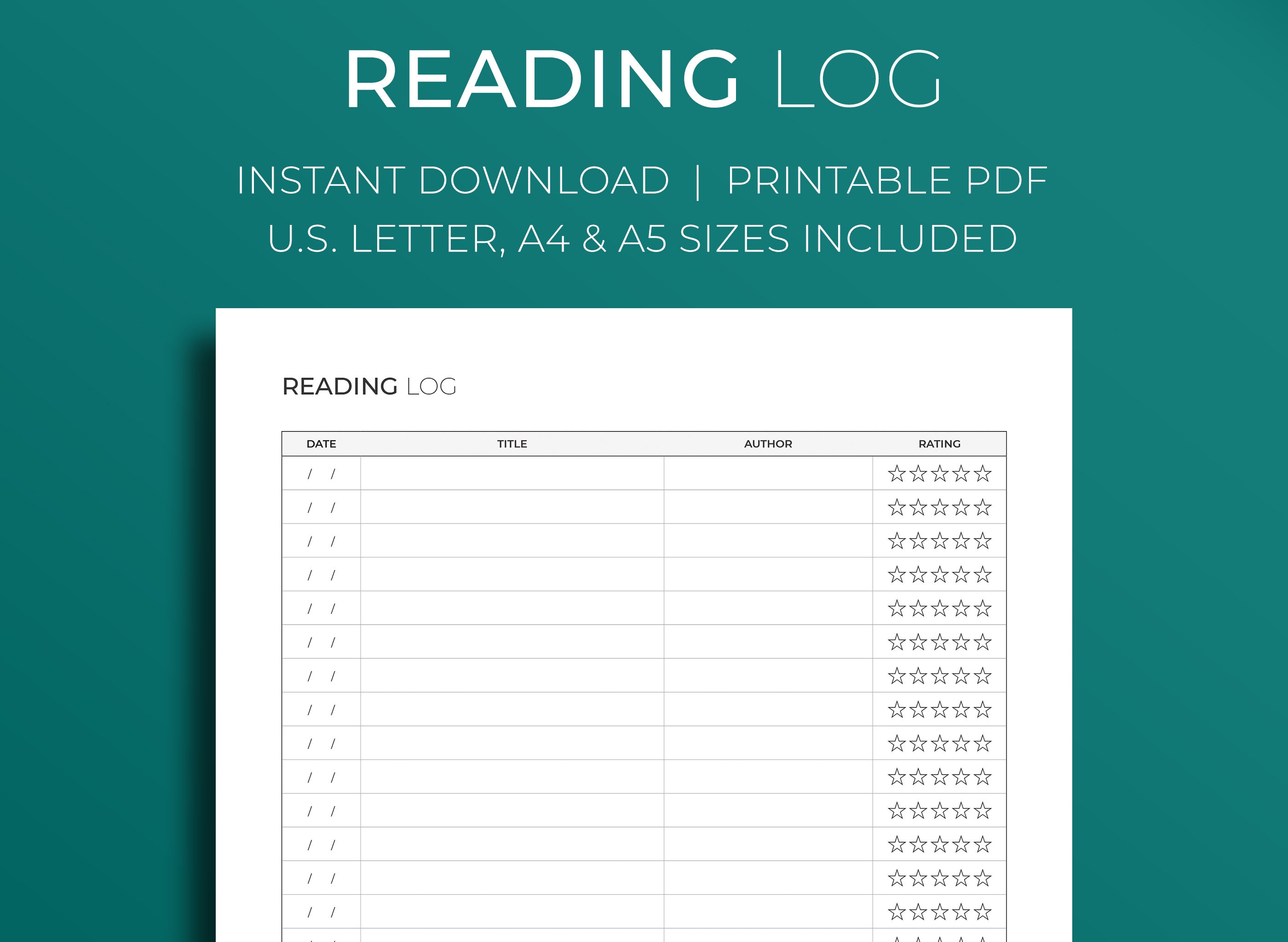 Reading Log Minimalist Printable Productivity PDF Template - Etsy