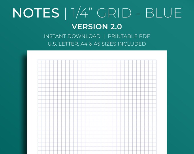 Printable Grid Paper, 1/4" Blue Grid, Version 2.0 ⦁ Instant Download ...