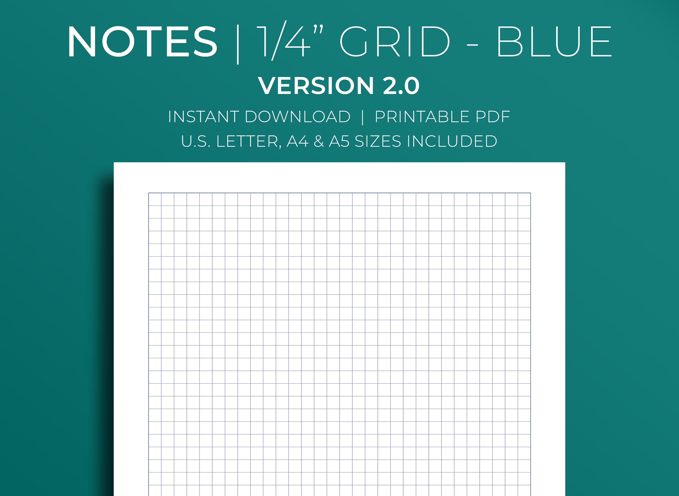 Printable Grid Paper, 1/4 Blue Grid, Version 2.0 Instant Download ...