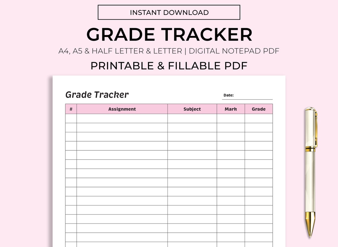 Grade Tracker Planner Template, Student Planner, Student Printable ...