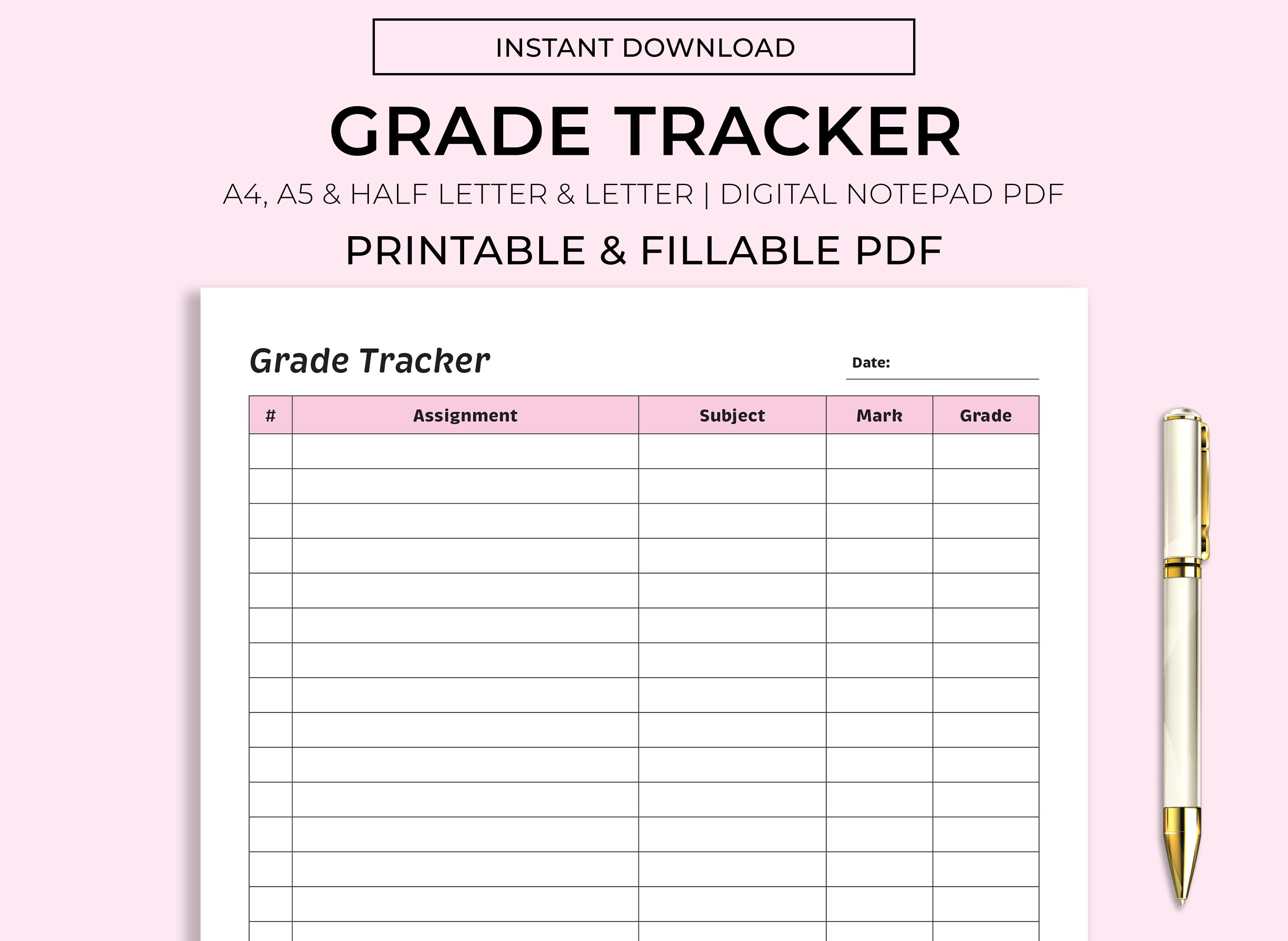 Grade Tracker Planner Template, Student Planner, Student Printable ...
