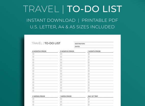 Travel To-do List Minimalist Printable Productivity PDF - Etsy