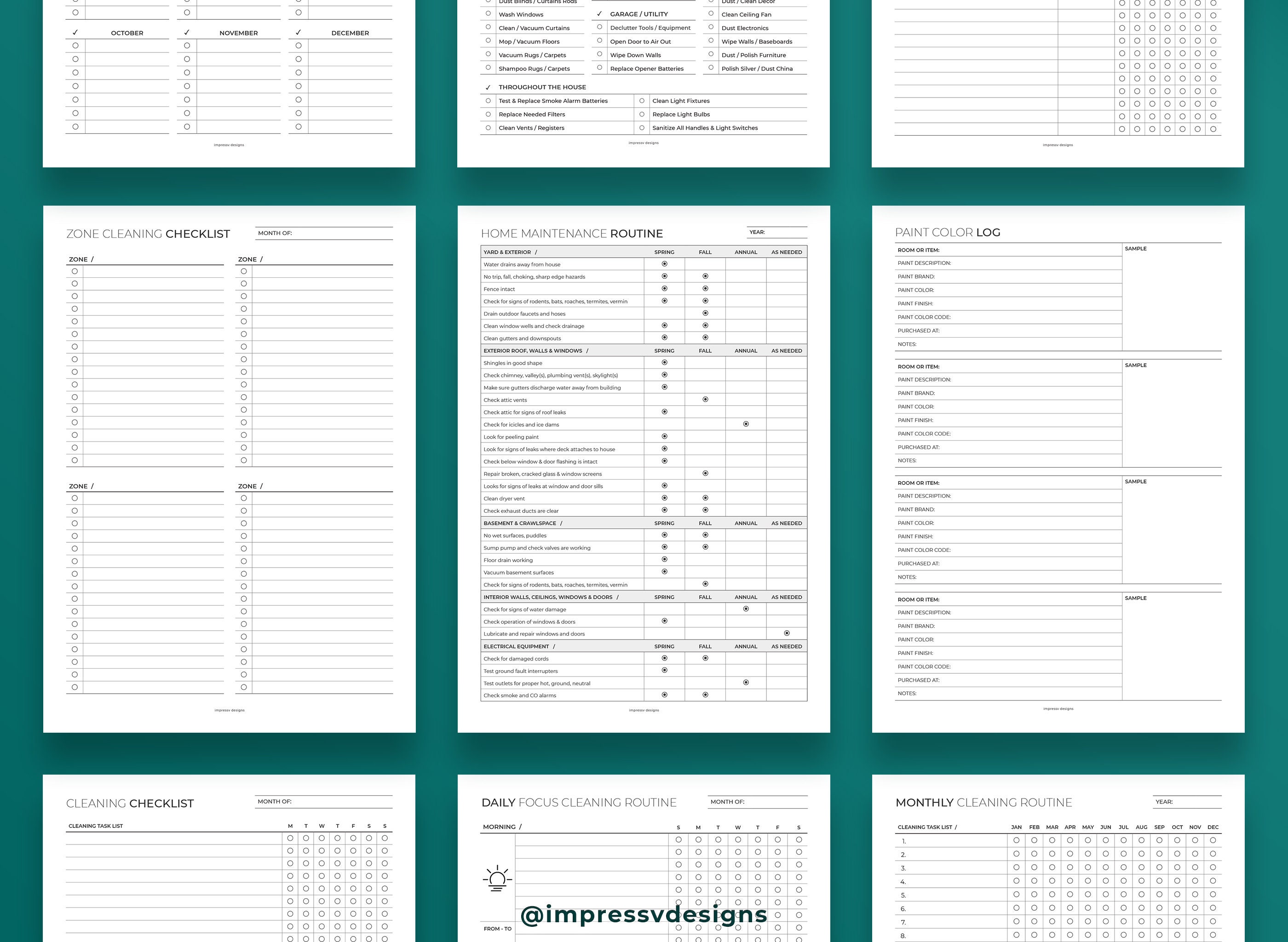 Household Printable PDF Planner Epic Cleaning Bundle 18 Designs, 54 ...