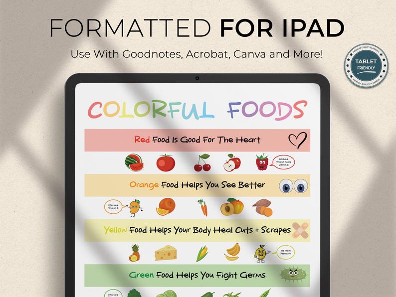 Kids Printable Colorful Foods Poster, Rainbow Foods Chart, Kids Food ...