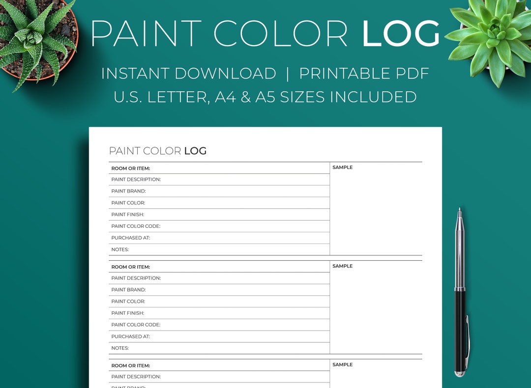 Paint Color Log ⦁ Household Printable PDF Planner ⦁ PDF Chore Chart ...