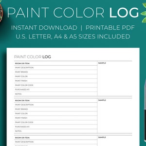 Paint Color Log ⦁ Household Printable PDF Planner ⦁ PDF Chore Chart ...