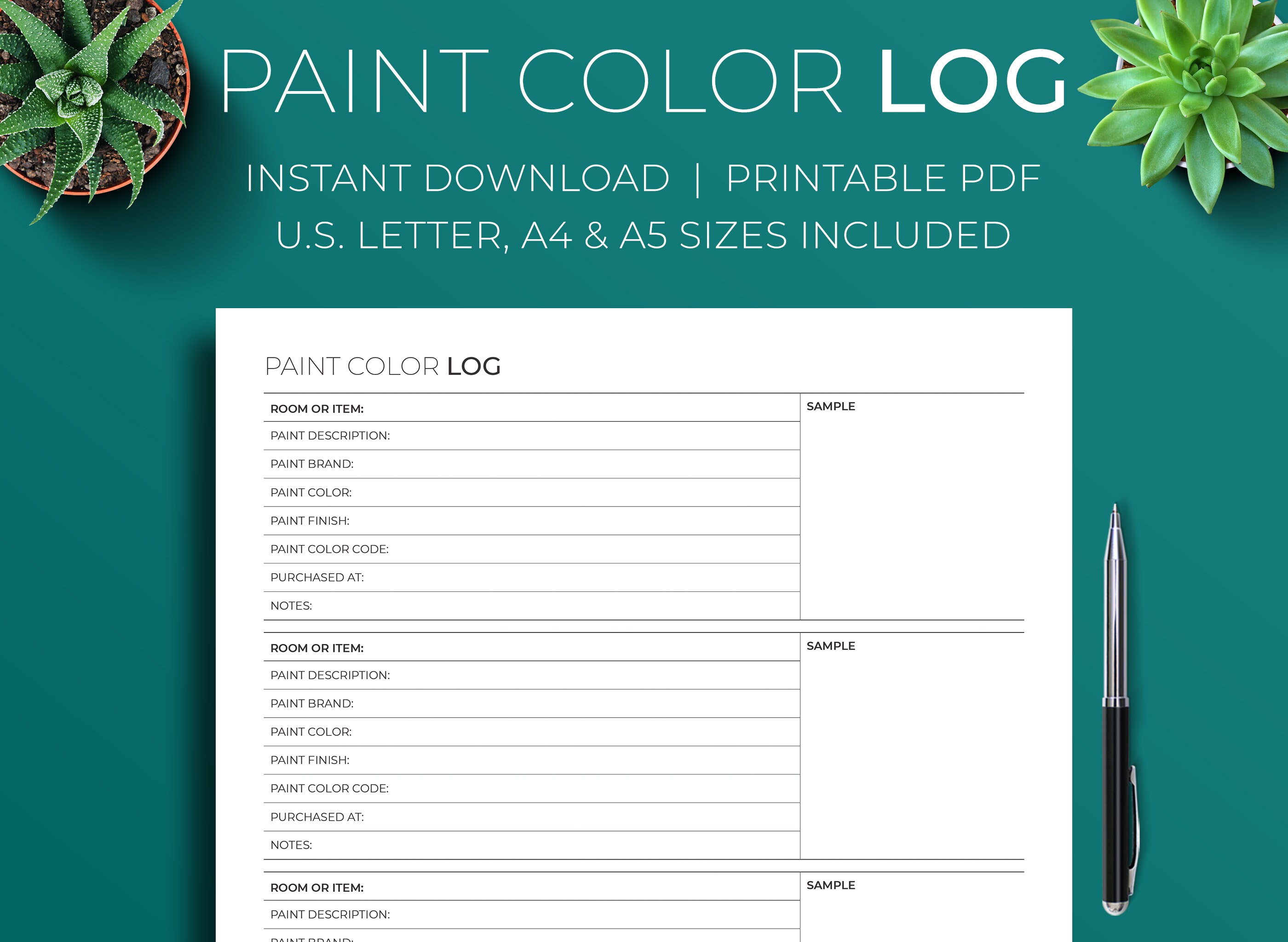 Household Printable PDF Planner Paint Color Log PDF Chore Chart A4, A5 ...