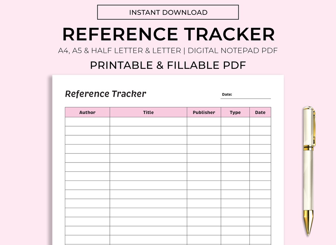 Reference Tracker Planner, Student Planner, Student Printable, Desk ...