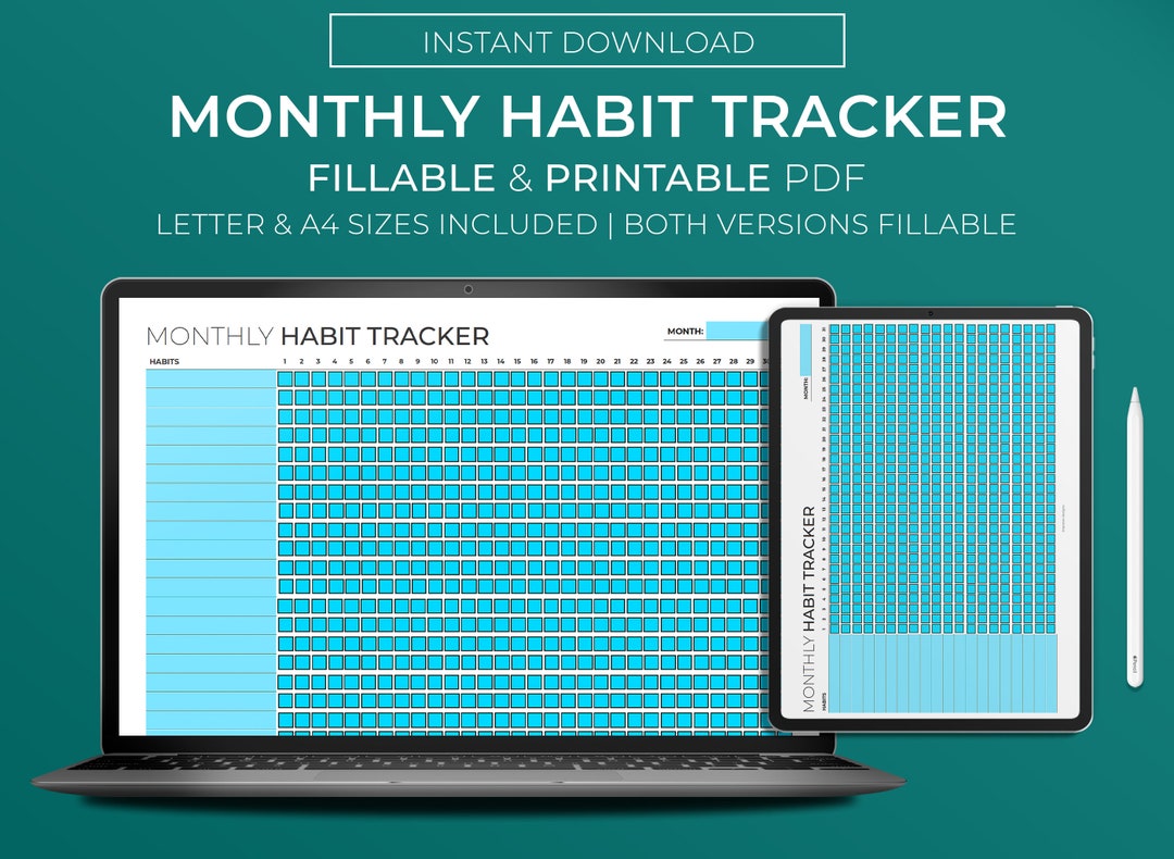 Monthly Habit Tracker ⦁ Fillable & Printable ⦁ Routine Planner ⦁ Habit ...
